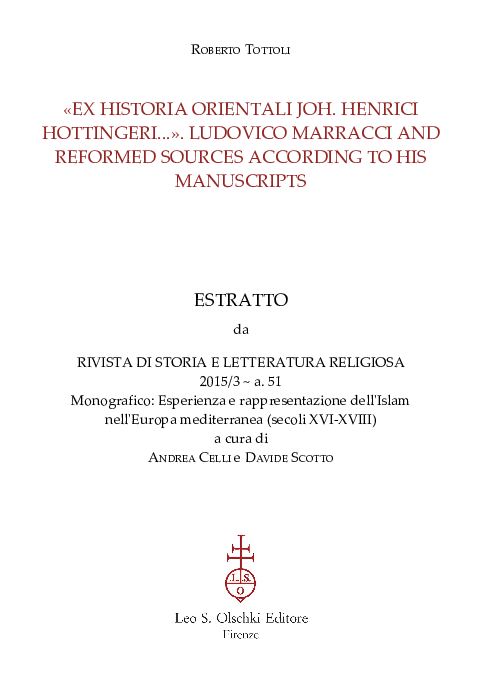 (PDF) ‘Ex historia orientali Joh. Henrici Hottingeri…’: Ludovico ...