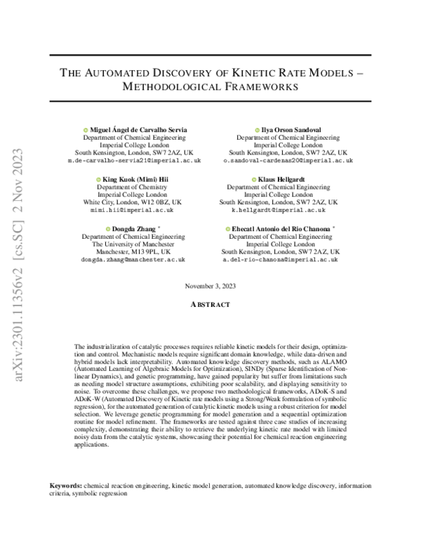 (PDF) The Automated Discovery of Kinetic Rate Models -- Methodological Frameworks