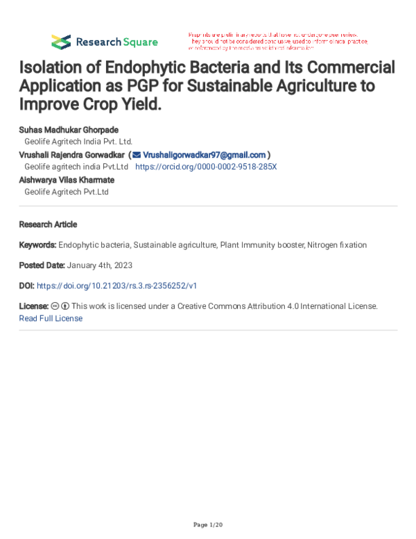 (PDF) Isolation of Endophytic Bacteria and Its Commercial Application as PGP for Sustainable ...