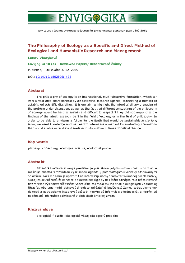 (PDF) Philosophy of Ecology as a Specific and Direct Method of ...