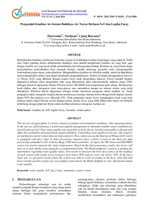 (PDF) Pengendali Kualitas Air Kolam Budidaya Air Tawar Berbasis IoT dan ...