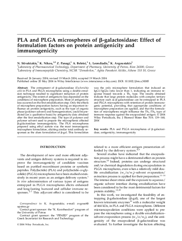 (PDF) PLA and PLGA microspheres of β‐galactosidase: Effect of ...