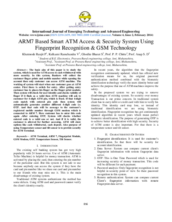 (PDF) Secure ATM Access via Fingerprint & GSM