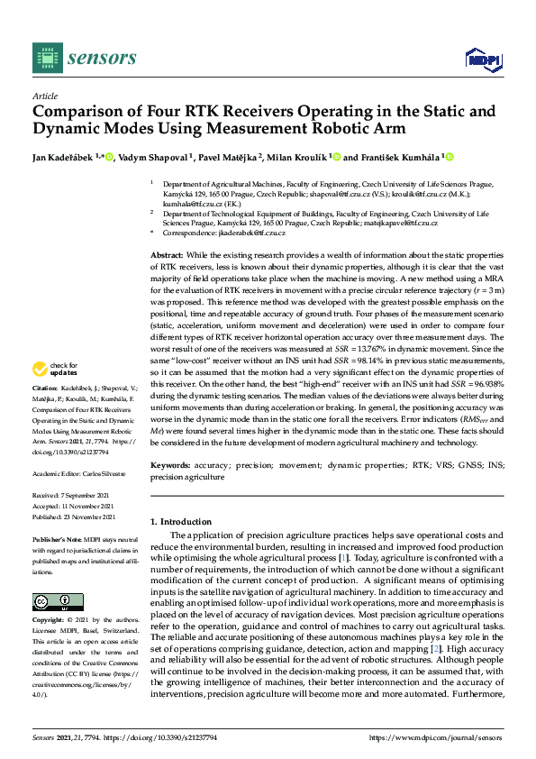 (PDF) Comparison of RTK Receivers in Static vs Dynamic Modes