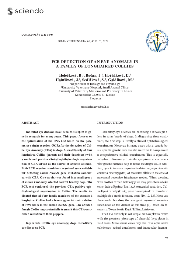 (PDF) PCR Detection of an Eye Anomaly in a Family of Longhaired Collies