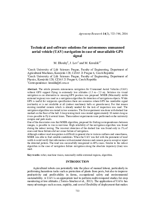 (PDF) Technical and software solutions for autonomous Unmanned Aerial Vehicle (UAV) navigation ...