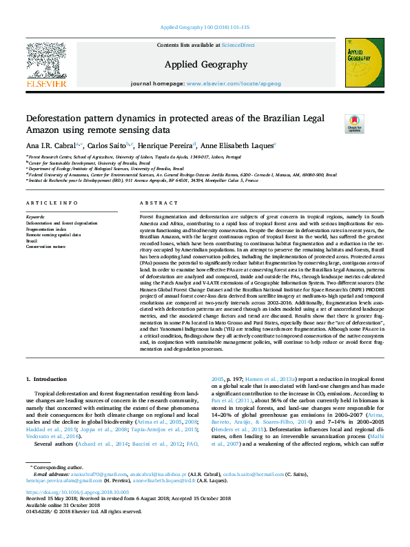 (PDF) Deforestation pattern dynamics in protected areas of the ...