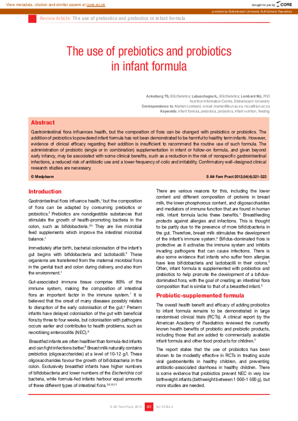 (PDF) The use of prebiotics and probiotics in infant formula : review
