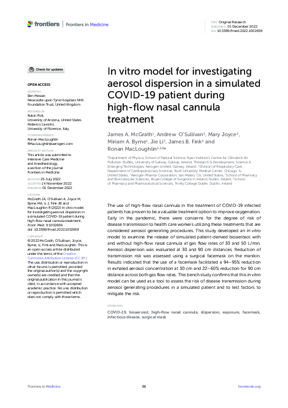 (PDF) In vitro model for investigating aerosol dispersion in a ...