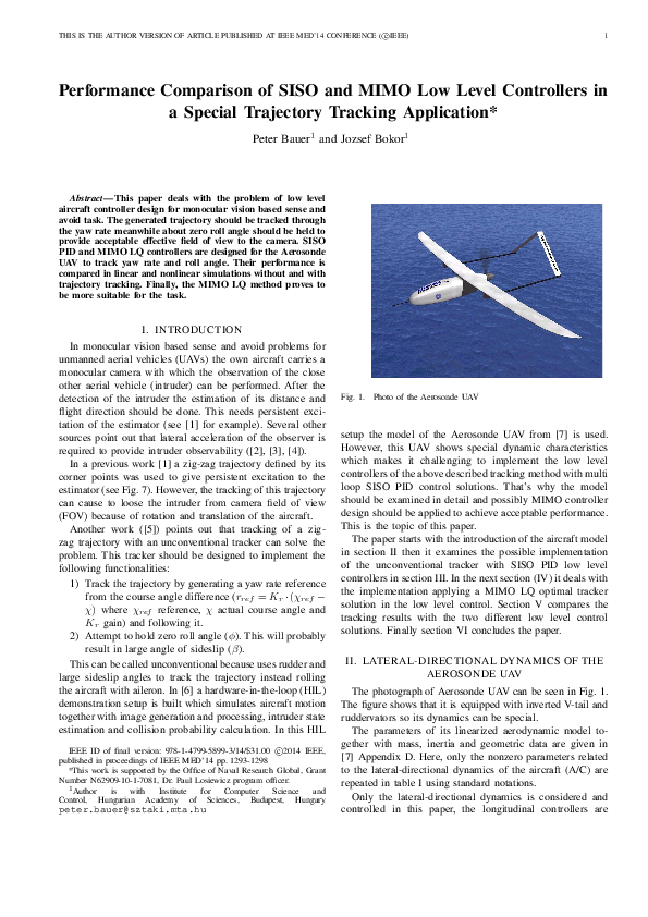 (PDF) Performance comparison of SISO and MIMO low level controllers in a special trajectory ...