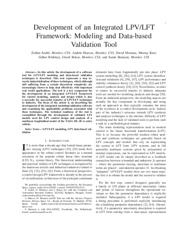 (PDF) Development of an Integrated LPV/LFT Framework: Modeling and Data-Based Validation Tool