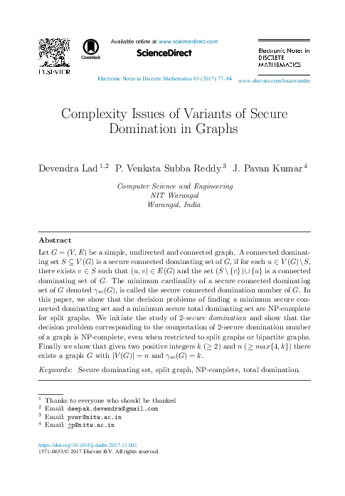 (PDF) Complexity Issues of Variants of Secure Domination in Graphs