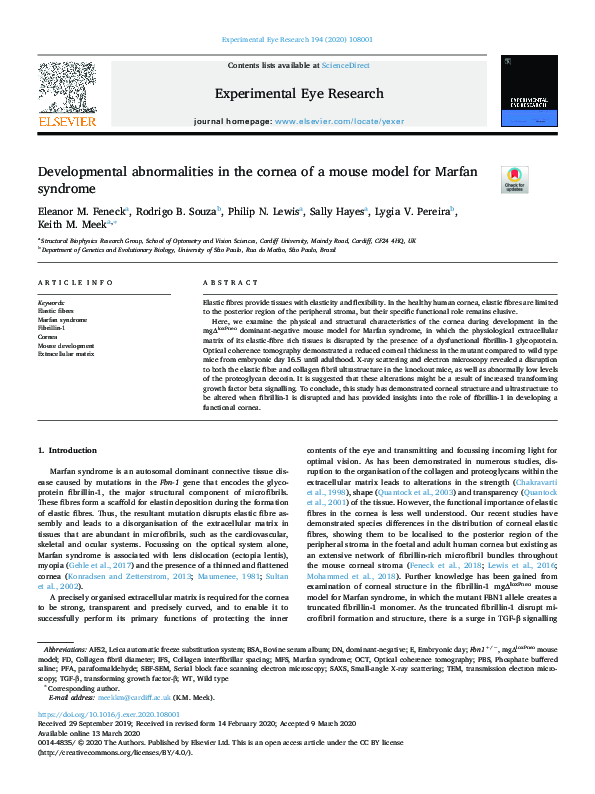 (PDF) Developmental abnormalities in the cornea of a mouse model for ...