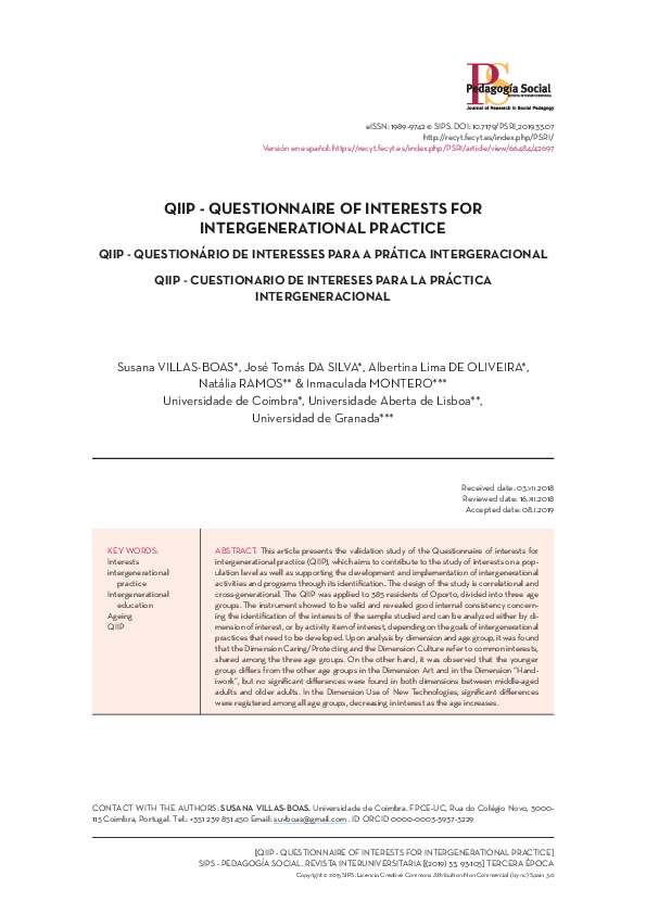 (PDF) QIIP- Cuestionario de intereses para la práctica intergeneracional