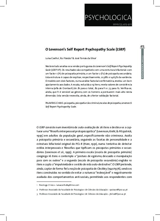 (PDF) O Levenson’s Self Report Psychopathy Scale (LSRP)