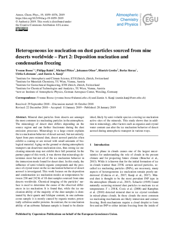 (PDF) Heterogeneous ice nucleation on dust particles sourced from nine ...