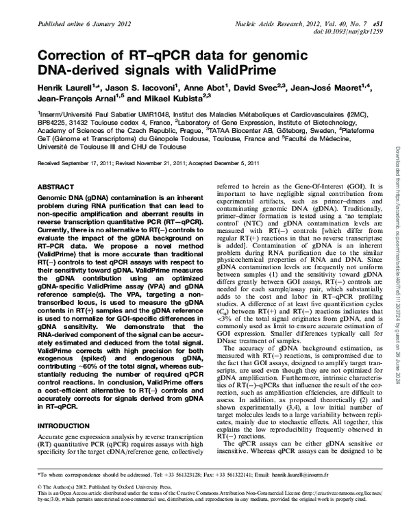 (PDF) Correction of RT–qPCR data for genomic DNA-derived signals with ...