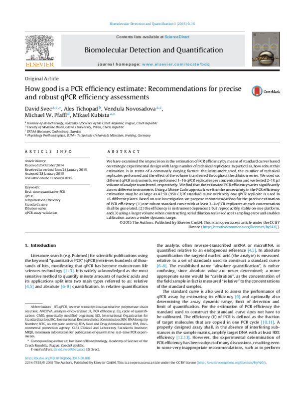 (PDF) How good is a PCR efficiency estimate: Recommendations for ...