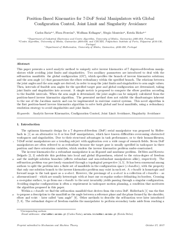(PDF) Position-based kinematics for 7-DoF serial manipulators with global configuration control ...