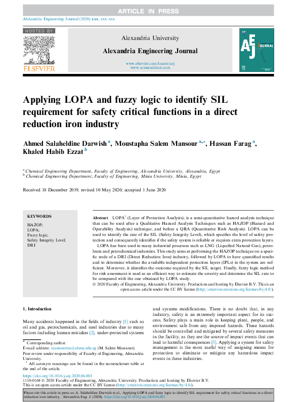 (PDF) Applying LOPA and fuzzy logic to identify SIL requirement for safety critical functions in ...