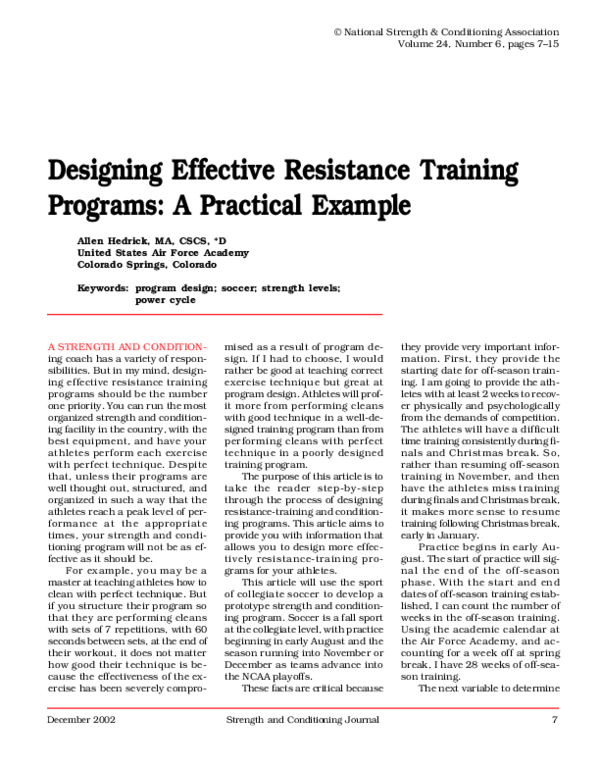(PDF) Designing Effective Resistance Training Programs: A Practical Example