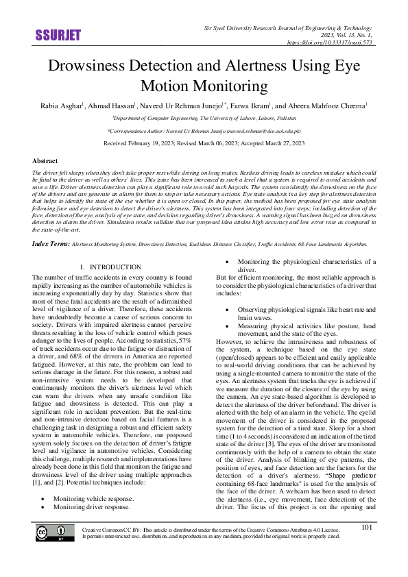 (PDF) Drowsiness Detection and Alertness Using Eye Motion Monitoring