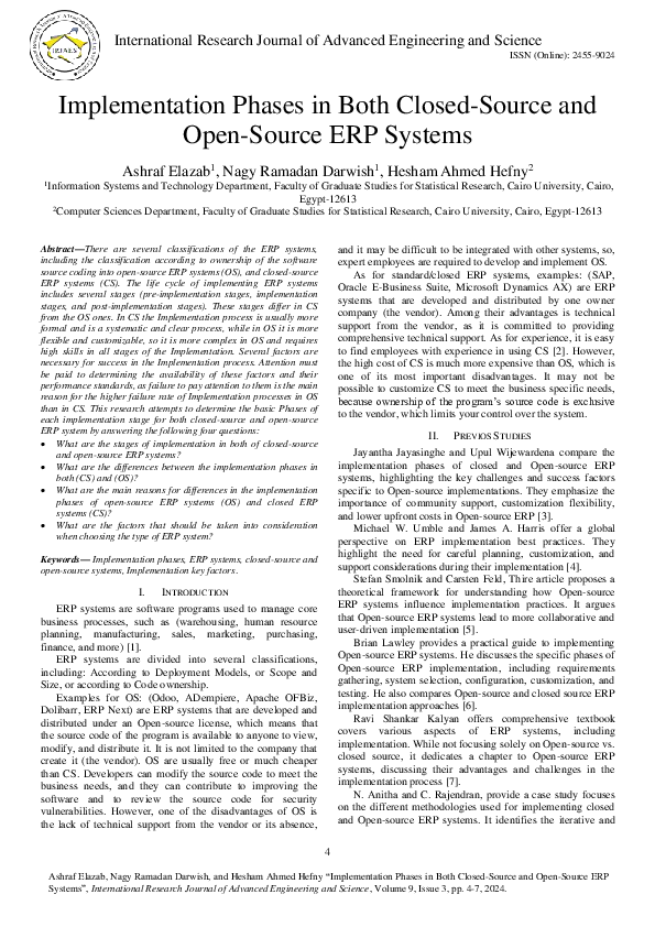(PDF) ERP Implementation Phases: CS vs OS Systems