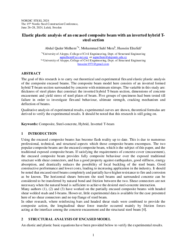 (PDF) Elastic plastic analysis of an encased composite beam with an inverted hybrid Tsteel section
