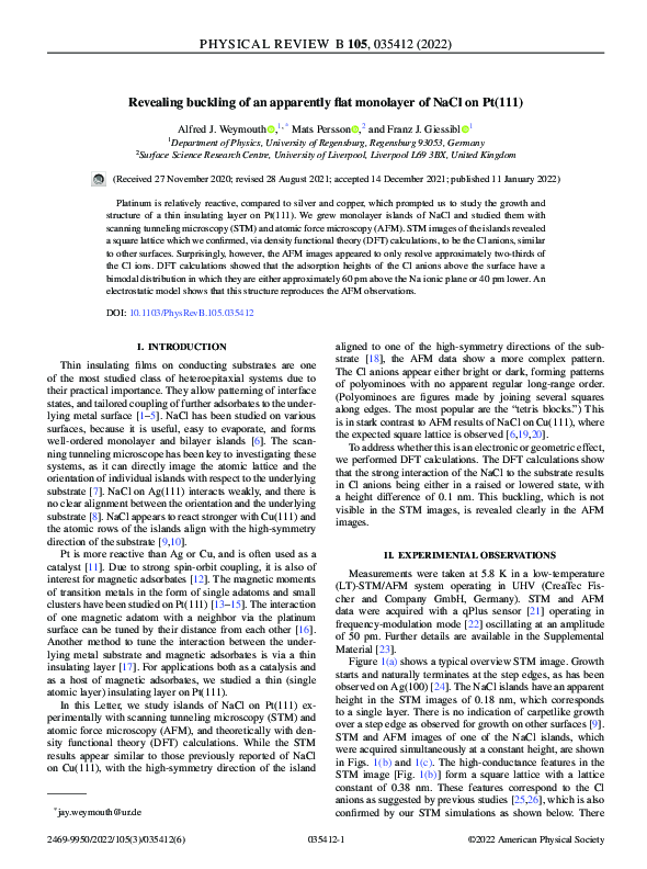 (PDF) Revealing buckling of an apparently flat monolayer of NaCl on Pt(111)