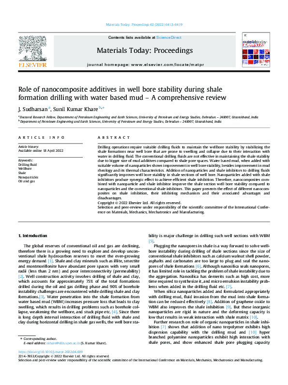 (PDF) Role of nanocomposite additives in well bore stability during ...