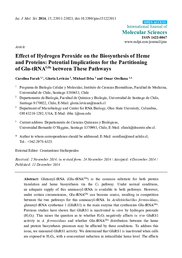 (PDF) Article Effect of Hydrogen Peroxide on the Biosynthesis of Heme ...