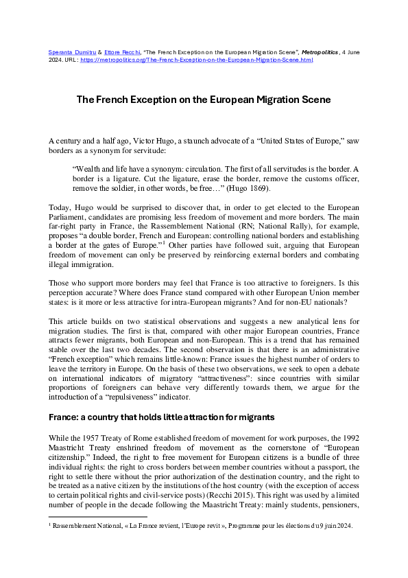 (PDF) The French Exception on the European Migration Scene