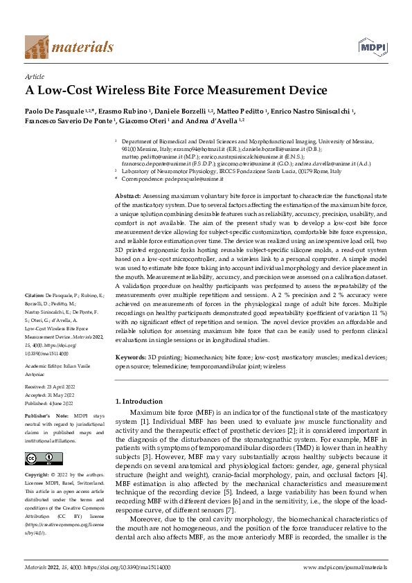 (PDF) A Low-Cost Wireless Bite Force Measurement Device