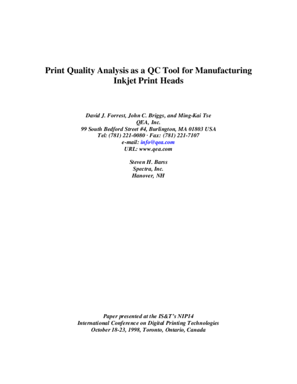 (PDF) Print Quality Analysis as a QC Tool For Manufacturing Inkjet ...