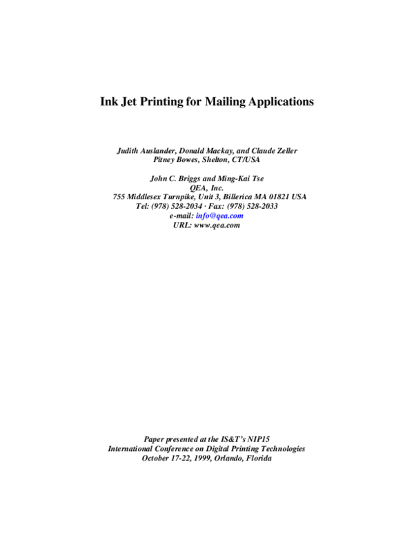 (PDF) InkJet Printing for Mailing Applications