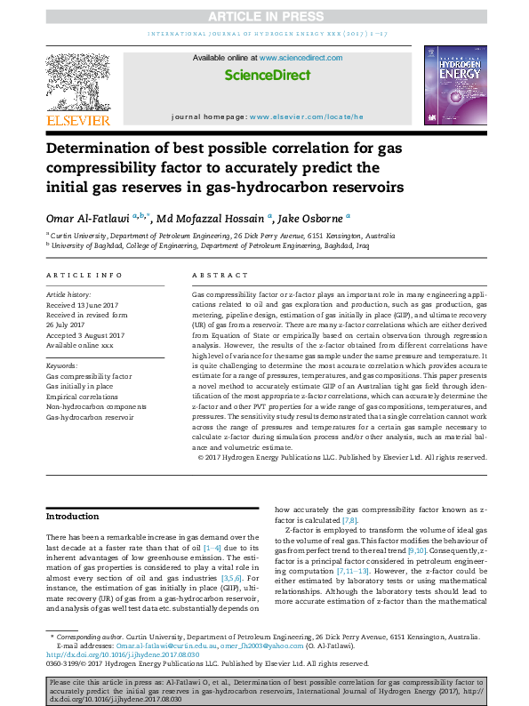 (PDF) Determination of best possible correlation for gas compressibility factor to accurately ...