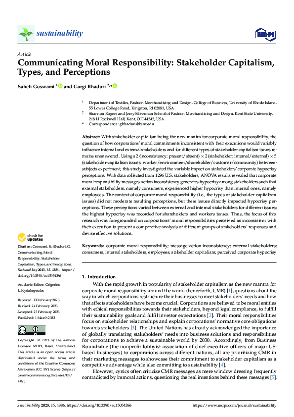 (PDF) Communicating Moral Responsibility: Stakeholder Capitalism, Types ...