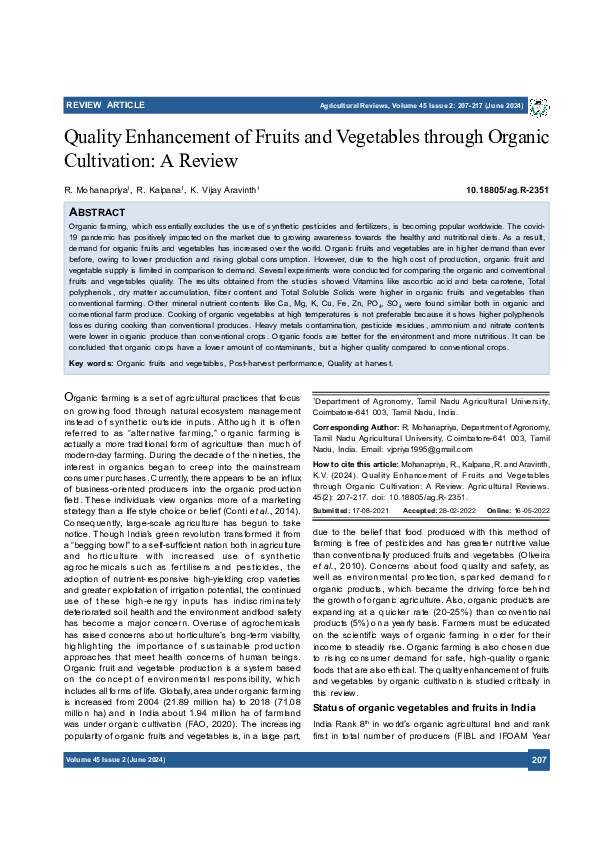 (PDF) Quality Enhancement of Fruits and Vegetables through Organic ...