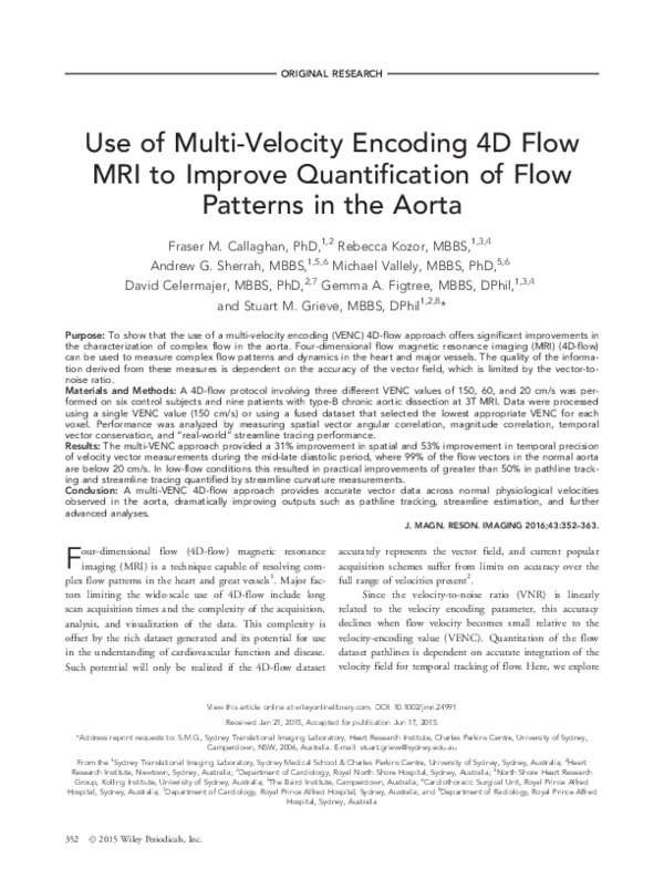 (PDF) Use of multi-velocity encoding 4D flow MRI to improve quantification of flow patterns in ...