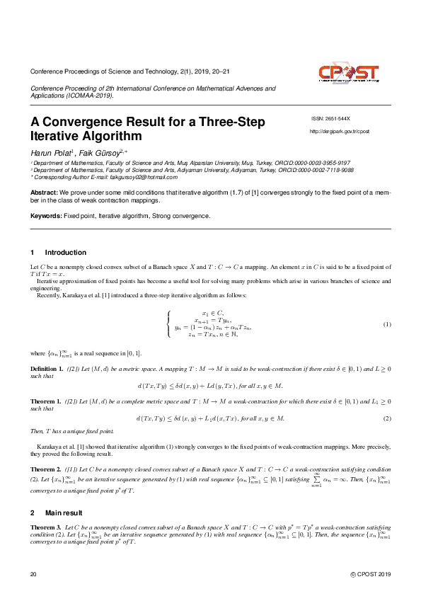 (PDF) Convergence of a Three-Step Iterative Algorithm for Weak Contractions