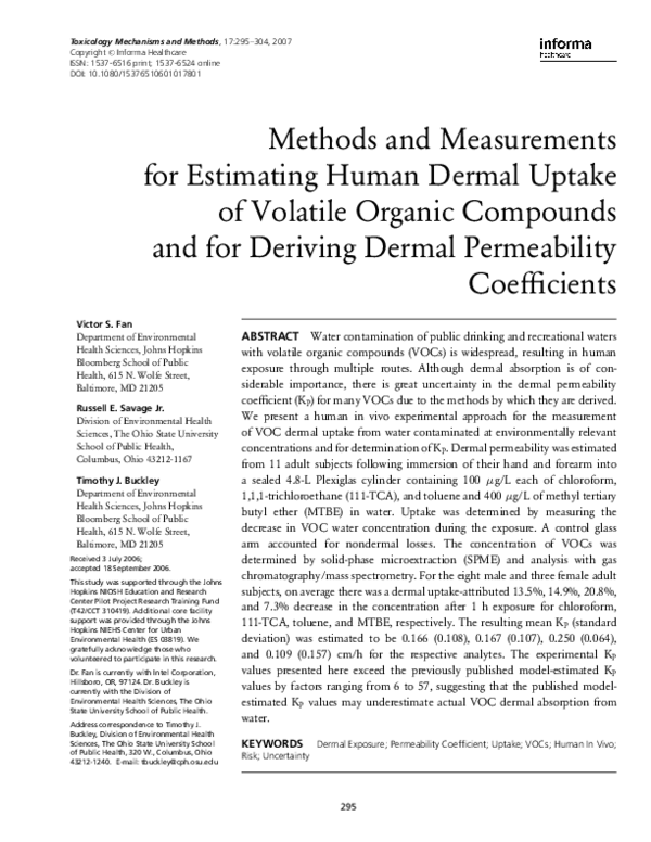 (PDF) Methods and Measurements for Estimating Human Dermal Uptake of ...