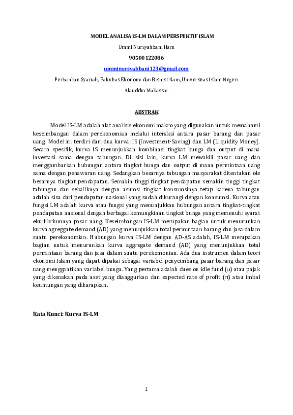 (PDF) MODEL ANALISA IS-LM DALAM PERSPEKTIF ISLAM
