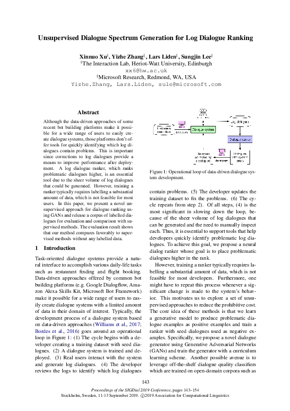(PDF) Unsupervised Dialogue Spectrum Generation for Log Dialogue Ranking