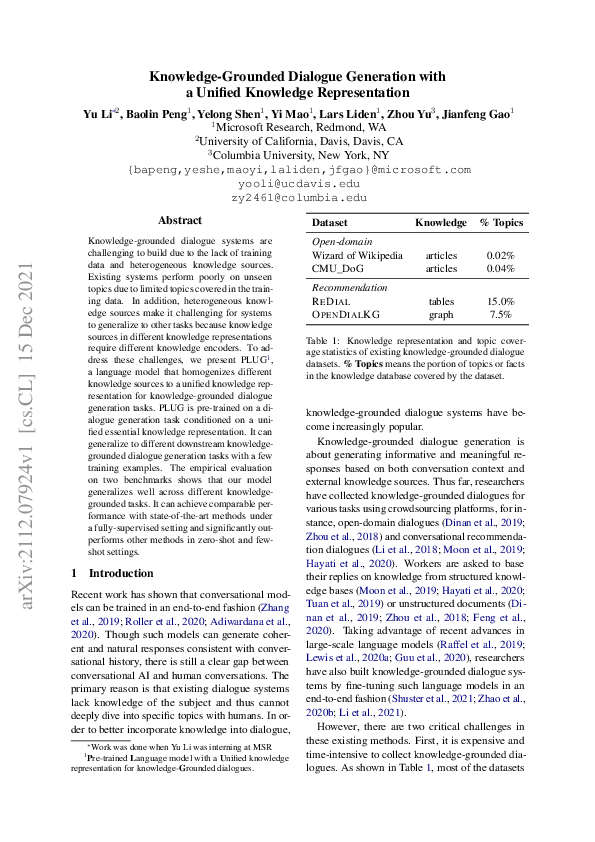 (PDF) Knowledge-Grounded Dialogue Generation with a Unified Knowledge Representation