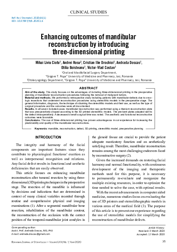 (PDF) Enhancing outcomes of mandibular reconstruction by introducing ...
