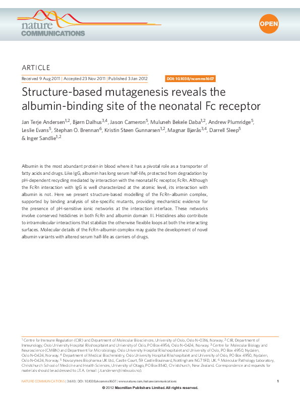 (PDF) Structure-based mutagenesis reveals the albumin-binding site of ...