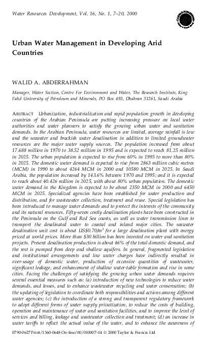 (PDF) Urban Water Management in Developing Arid Countries