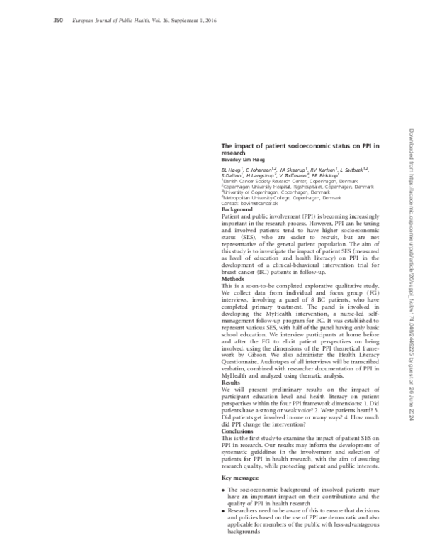 (PDF) The impact of patient socioeconomic status on PPI in research