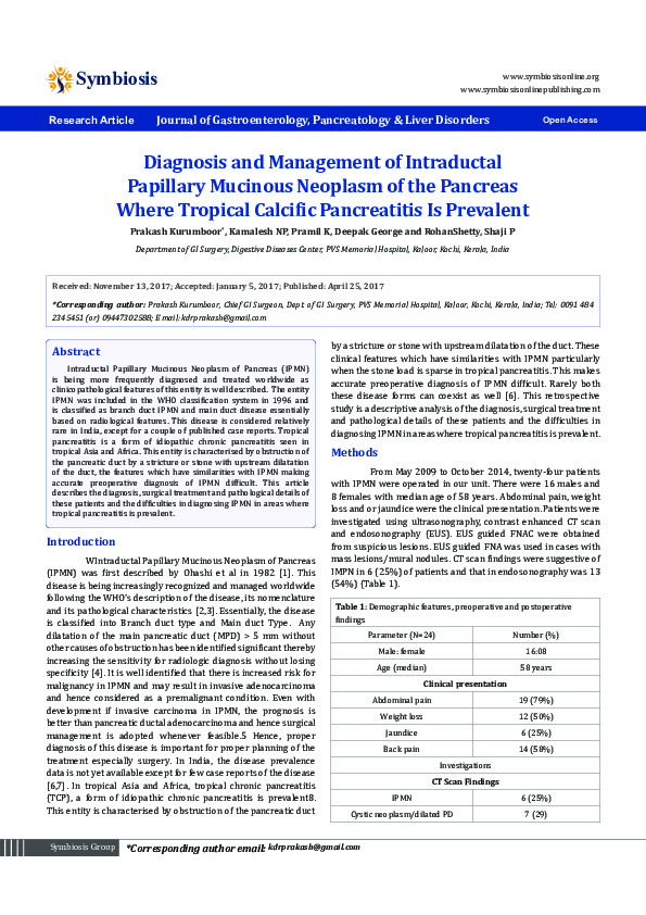 (PDF) Diagnosis and Management of Intraductal Papillary Mucinous ...