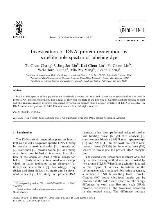 (PDF) Investigation of DNA–protein recognition by satellite hole ...